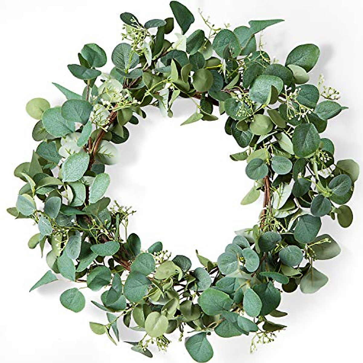 LIFEFAIR Wreaths for Front Door, 20 Inch Artificial Green Eucalyptus Leaf Wreath, Spring Summer Wreath for Window Home Porch Farmhouse Patio Garden Decor, House Warming Gifts