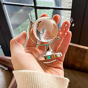 4every Mini World Globe Crystal Glass Clear Paperweight Desk Office Home Decor Wedding Favor Crafts Ornaments Gifts, Miniature Ball Sphere Display, Round Earth(Ball Diameter 8.5cm)