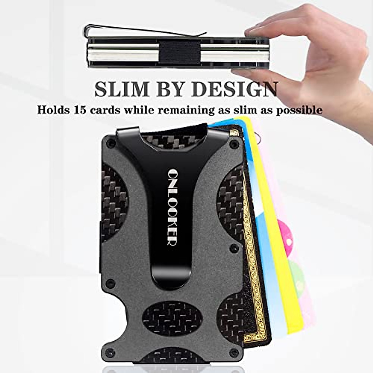 ONLOOKER Minimalist Wallet for Men Slim Wallet RFID Blocking Carbon Fiber Wallet Front Pocket Credit Card Holder Aluminum Metal Wallets with Money Clip (Black)