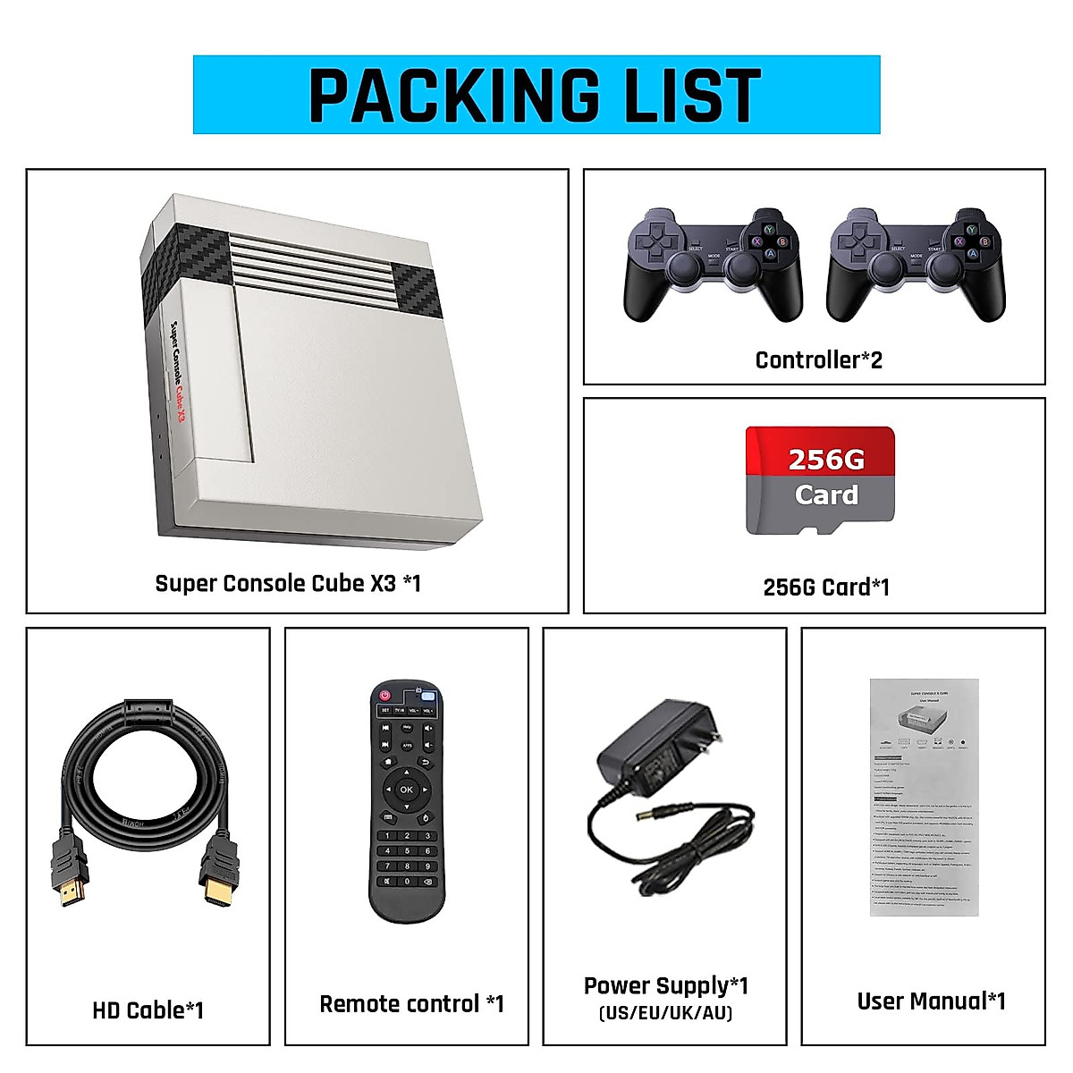 Lutonvia Retro Gaming Console Super Console Cubex3 Built-in 100000+ Games, EmuELEC4.5/Android 9.0/CoreE 3 System in 1, Video Game Console S905X3 Chip, Emulator Console for 8K UHD Output (256G)