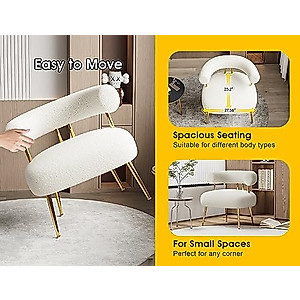 Dewhut Mid Century Sherpa Boucle Accent Chair, Round Upholstered Barrel Arm Chair for Small Spaces, Fluffy Side Corner Sofa Armchair for Living Room, Bedroom, Vanity, Office, Reading Nook(Cream White)