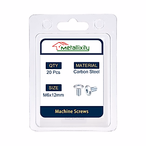 METALLIXITY Hex Socket Head Machine Screws, (M6x12mm) 20Pcs, Carbon Steel Cap Screws - for Machinery, Furniture, DIY