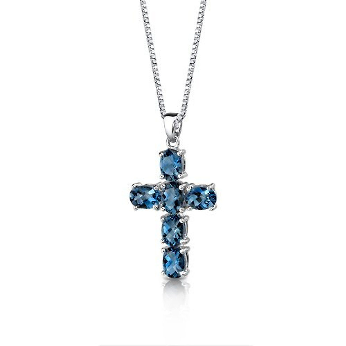 PEORA Genuine London Blue Topaz Cross Pendant Necklace for Women 925 Sterling Silver, December Birthstone, 6 Carats total Oval Shape, with 18 inch Chain