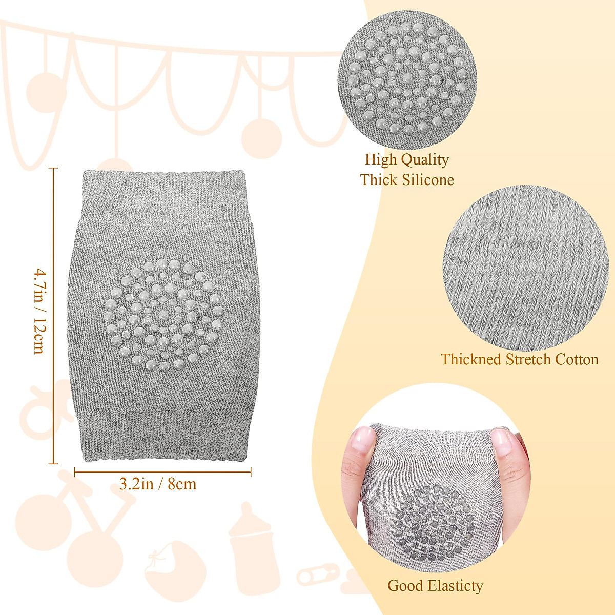 Haysandy 4 Pairs Baby Knee for Crawling Anti Slip Baby Crawling Pad Elastic Knee Sleeve Leg Toddler Warmer(Dark Color)