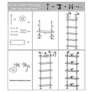 MCleanPin Industrial Shelves Ladder Bookshelves 73in Height 5 Tier Wall Mounted Bookcase, Display Storage Rack Plant Flower Stand Rustic Wood Shelves for Home Office, Bedroom, Kitchen,Living Room