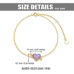 WSX Solid Gold 14k Heart Bracelets for Women Heart Arrow Charm Bracelet Birthday Graduation Best Firend Gift