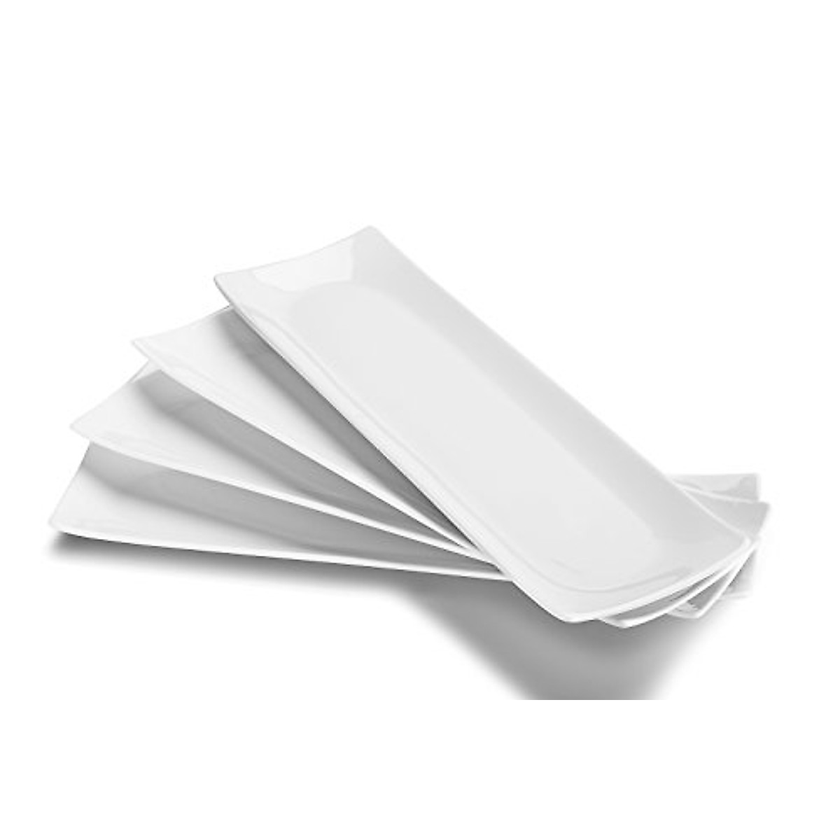 DOWAN 14" Sushi Plate Set of 4 - Long Rectangle Plates and Cracker Trays for Serving - White Ceramic Platters for Party and Entertaining - Dishwasher & Oven Safe