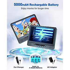 12" Portable DVD Player for Car with 1080P HDMI Input, FELEMAN Car DVD Player Dual Screen with Full HD Digital Signal Transmission, 5-Hour Rechargeable Battery, Support USB, Last Memory(1 Player+1 Mon