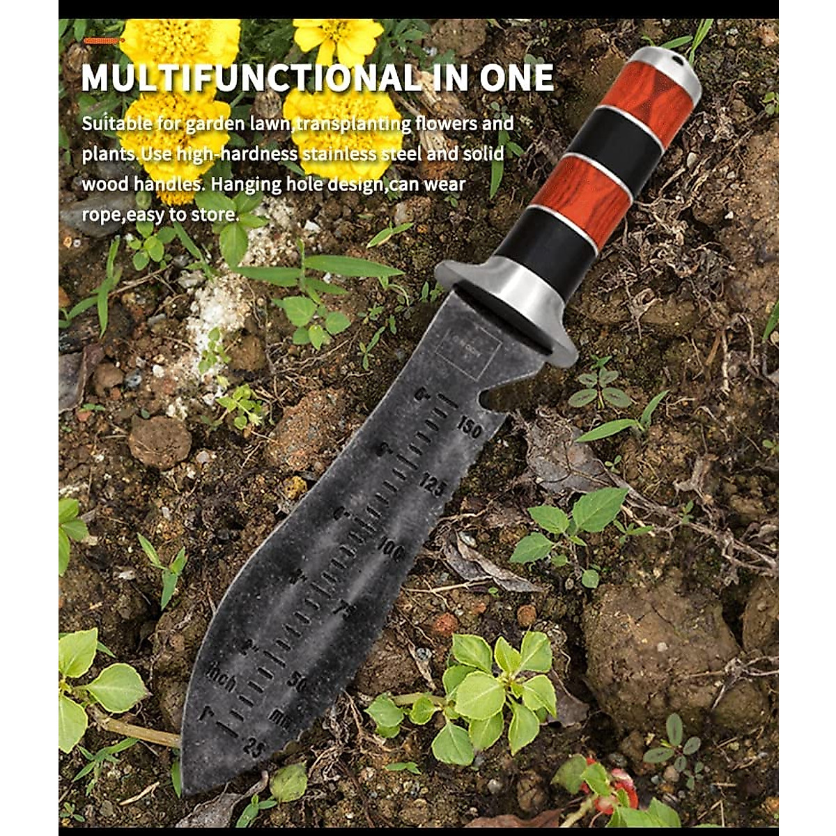 Professional Garden Knife / with Thicker Leather Sheath, Stainless Steel Blade, for Weeding, Digging, Pruning and Cultivating / with Beautiful Packaging, Black (CY98)