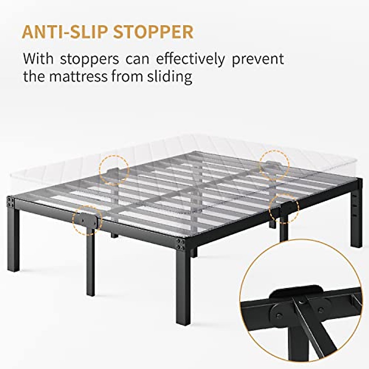 Gdduck 18 Inch Queen Size Bed Frame Platform Metal Bed Frame with Storage，Sturdy Steel Frame No Box Spring Needed,Black Frame Heavy Duty Noise-Free,Easy Assembly，Support up to 3500lbs