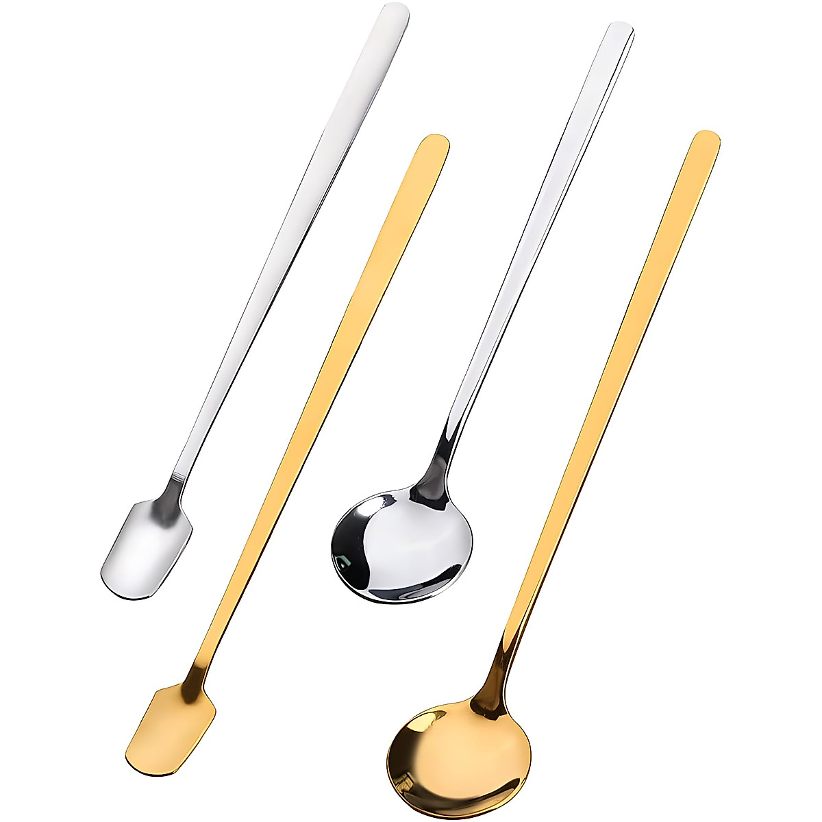 4-Pack 6-2/3-Inches Coffee Spoons, Stirring Spoons, Tea Spoons Long Handle, Gold Teaspoons, Gold Spoons, Ice Tea Spoons, Long Spoons for Stirring,Espresso Spoons Stainless Steel