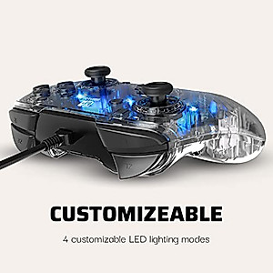 PDP Gaming Afterglow Deluxe+ LED Wired Power Nintendo Switch Pro Controller, Officially Licensed, RGB Hue Color Lights, Clear Body See Through Gamepad, 3.5mm Audio Jack, Dual Vibration Paddle Buttons