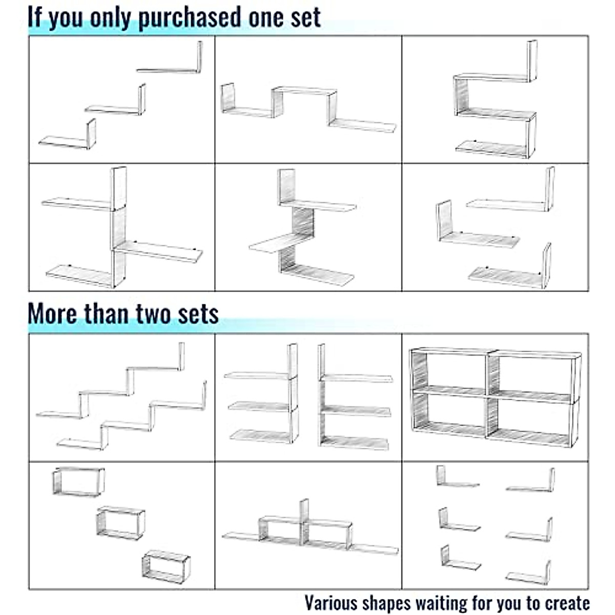 NiHome Floating Wall Shelves 3-Pack, Hanging Corner Shelves, Rustic Wood Book Shelves, Corner Bookshelf for Bedroom, Living Room, Bathroom, Wall Mounted Decor (Black & Brown)