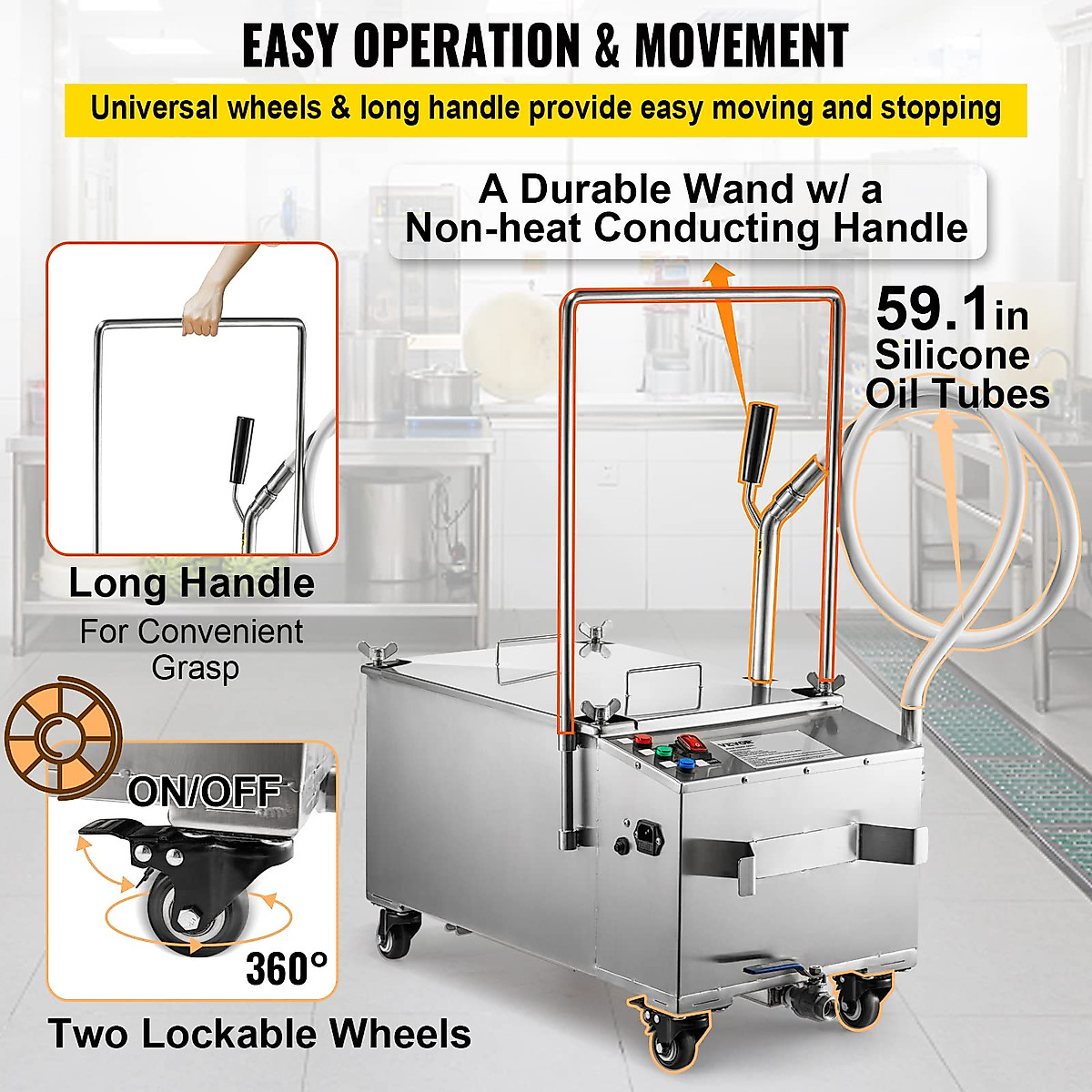VEVOR Mobile Fryer Filter, 80 LBS/40 L/10.56 Gal Capacity, 300W Oil Filtration System with 5 L/min Flow Rate, Mobile Frying Oil Filtering System with 10 L/min Pump & Oil Hose, 110V/60Hz