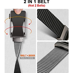 BULLIANT Mens Ratchet Belt Reversible,Web Nylon Casual Belt for Men Golf Hiking Pants Jeans 2 In 1