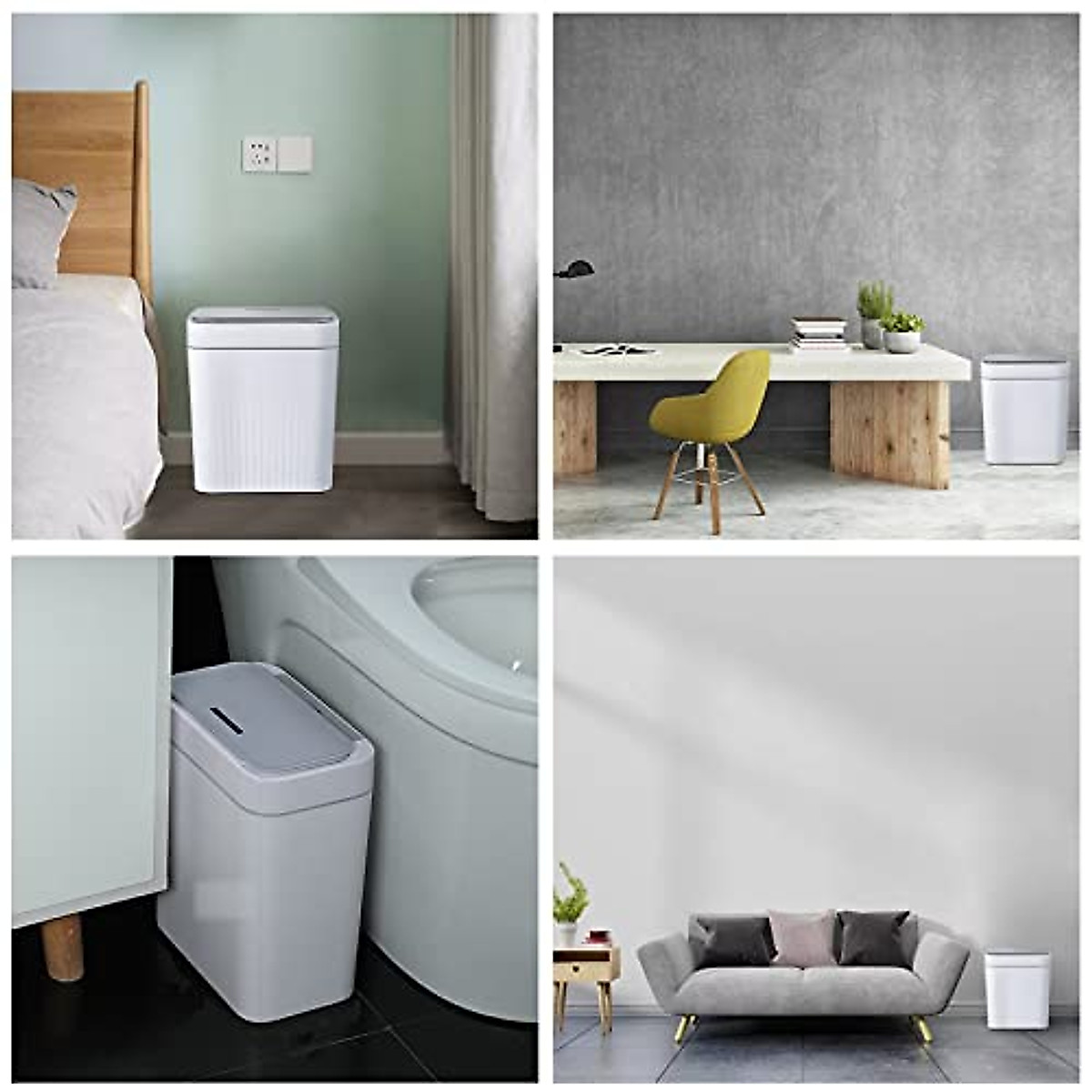 BURLAND 2.1 Gallon Automatic Bathroom Trash Can with Lid, Smart Bathroom Home Electric Trash Cans with Gray Lid, Slim Plastic Narrow Garbage Can, Gray Lid