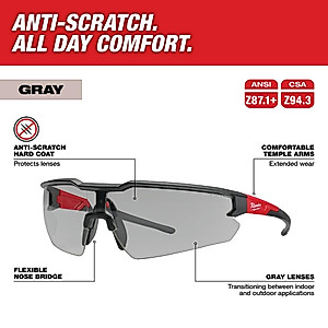 Milwaukee Anti-Scratch Safety Glasses Gray Lens Black/Red Frame - Case Of: 1