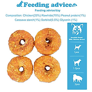 Pawant Dog Treats Long Lasting for Large Dog Clean Teeth Chicken Wrapped Rawhide Donuts 0.5lb/227g
