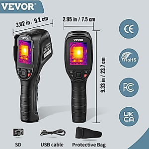 VEVOR Thermal Imaging Camera, 240x180 IR Resolution with 2MP Visual Camera, 20Hz Refresh Rate Infrared Camera with -4℉~1022℉ Temperature Range, 64G Built-in SD Card and Rechargeable Li-ion Battery