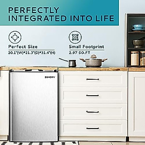 EUHOMY Upright freezer, 3.0 Cubic Feet, Single Door Compact Mini Freezer with Reversible Stainless Steel Door, Small freezer for Home/Dorms/Apartment/Office (Silver)