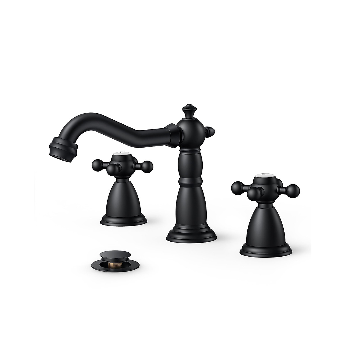 FORIOUS Antique Black Bathroom Faucets, Bathroom Sink Faucet Two Handle 3 Hole, Widespread Matte Black Bathroom Faucet with Metal Pop-up Drain & Supply Lines Faucet for Bathroom Sink, Farmhouse