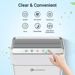 Air Purifier for Home, Elechomes True HEPA Air Purifiers for Large Room with Washable Filter, Timer, Ultra-Quiet Sleep Mode, KJ203F-142