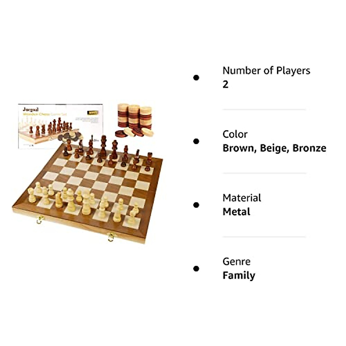 Juegoal 15" Wooden Chess & Checkers Set, 2 in 1 Board Games for Kids and Adults, with Felted Game Board Interior for Storage, Travel Portable Folding Chess Game Sets, Extra 24 Wooden Checkers Pieces