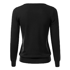 danibe Women's V-Neck Long Sleeve Pullover Soft Knitted Sweater Black M