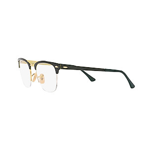 Ray-Ban RX3716VM Clubmaster Metal Square Prescription Eyewear Frames, Green on Gold/Demo Lens, 50 mm