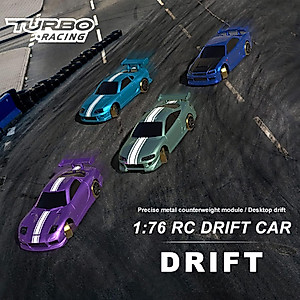 CALLPHA Turbo Racing 1:76 Scale Drift RC Car with Gyro Mini Full Proportional RTR 2.4GHZ Remote Control with 2 Replaceable Body Shell (C62 Cyan-Drift)