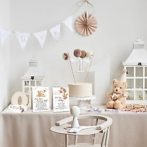 Suzile 105 Pcs Bear Theme Baby Shower Games Include How Big is Mommy's Belly Game Measure Mommy's Belly Sign Don't Say Baby Sign with 50 Mini Clothespins 50 Pcs Guessing Cards 3 Rolls Measuring Tape