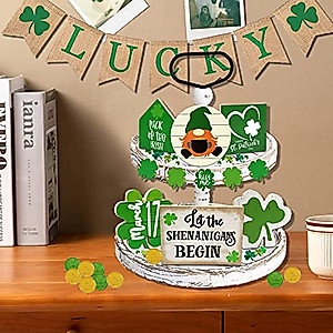 11 Pieces St. Patrick's Day Tiered Tray Decor Shamrock Wooden Signs St. Patrick's Day Freestanding Table Decorations for St. Patrick's Day Table Home Kitchen Bar Decoration Party Decorations
