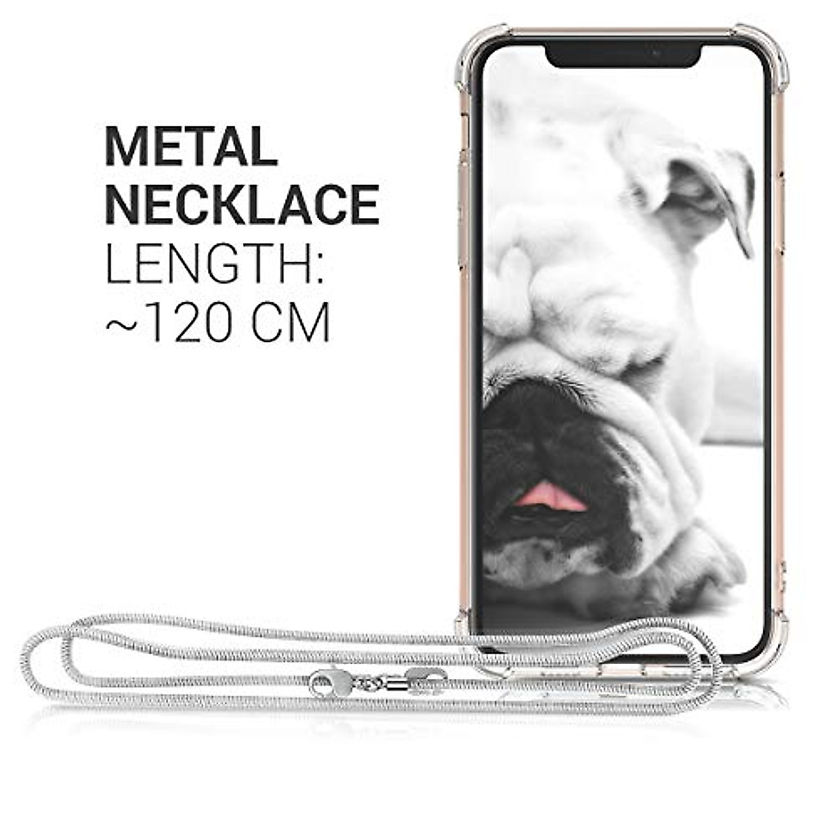 kwmobile Case Compatible with Apple iPhone 11 Pro Max - Crossbody Case Clear Transparent TPU Phone Cover with Metal Chain Strap - Transparent/Silver