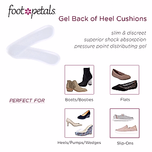 Foot Petals Womens Back of Heel Cushion Inserts, Heel Protectors, Comfortable Heel Grip for Pain Relief and Sizing, 3 pair, Gel