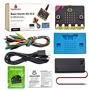 KEYESTUDIO Basic Starter Kit for BBC Micro bit V2, Graphical Programming Built-in Compass, Buttons, LED Matrix Display + Battery Holder & USB Cable for Microbit