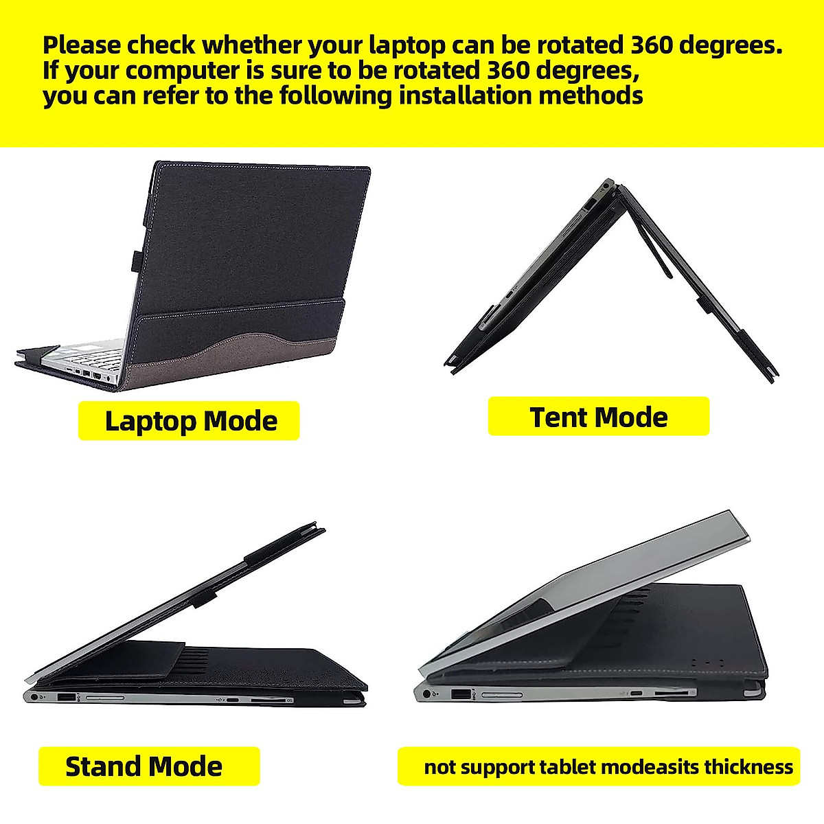 Laptop Cover for HP Envy x360 Laptop 15t /15z-XXX/15-fh|15-ed/15z-ey15-er/15-ep/15t-es100|2-in-1 Laptop.All Inclusive Drop Case 15.6" PU Leather Inside Pocket Cover Shell (15.6inch, Gray-Black)