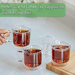 BTaT- Stackable Double Wall Glass Cups, Set of 4 (8 oz, 240 ml), Tea Cups, Glass Coffee Mugs, Cappuccino Cups, Latte Cups, Latte Mug, Clear Coffee Cup, Glass Tea Cups, Mother's Day Gift