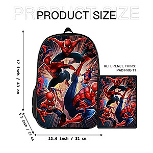 Vonpcaty Cartoon Backpack Set With Black Lunch Box for Boys Girls, Lightweight Laptop Travel Bag Waterproof Bookbag, 17 Inch