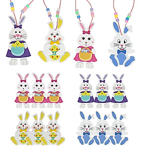 Easter Crafts for Kids 12 Pack Easter Eggs Bunny Necklaces Easter Gifts for Kids Ages 4-8 8-12, DIY Easter Rabbits Foam Hanging Ornaments Necklaces Easter Party Favors Classroom School Activity