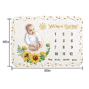 illikkuyax Baby Monthly Milestone Blanket Girl, 40×60 Inches Sunflower Milestone Blanket, You are My Sunshine, Flannel Fleece, Photography Backdrop Photo Prop