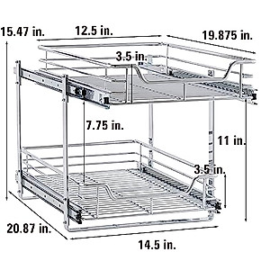 Household Essentials Glidez Slide Out Cabinet Organizer, 14.5” Wide, Durable Chrome-Plated Steel Frame, Dual Baskets and Smooth Glides, Heavy-Duty and Space-Optimizing, Simple Assembly and Installation, Chrome