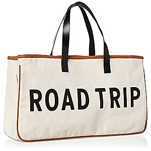 Santa Barbara Design Studio Tote Bag Hold Everything Collection Black and White 100% Cotton Canvas with Genuine Leather Handles, Large, Road Trip