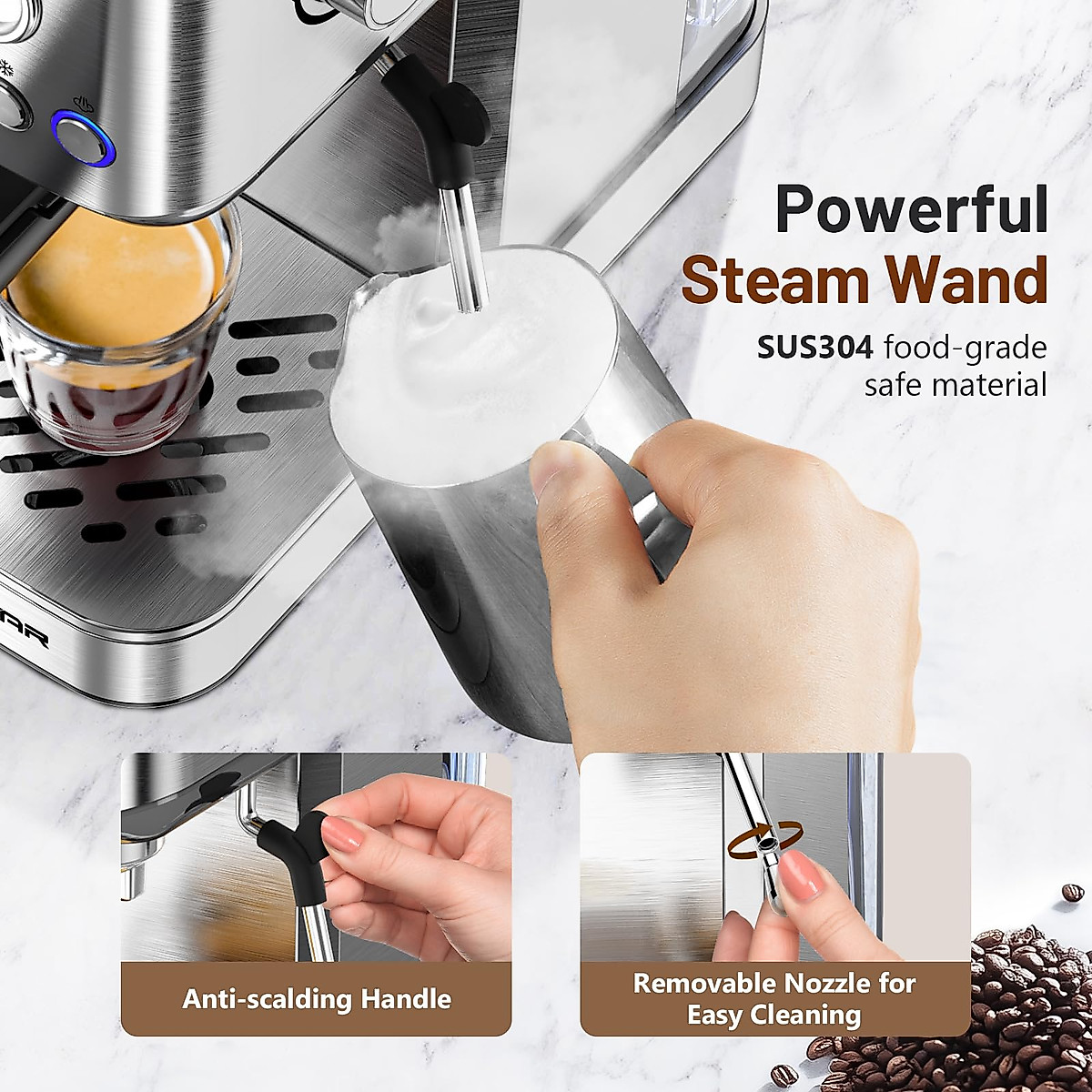 KEENSTAR Espresso Machine, 20 Bar Cold Brew Espresso Maker with Milk Frother Steam Wand, Latte Machine for Cappuccino, Latte, Gifts for Mother or Father