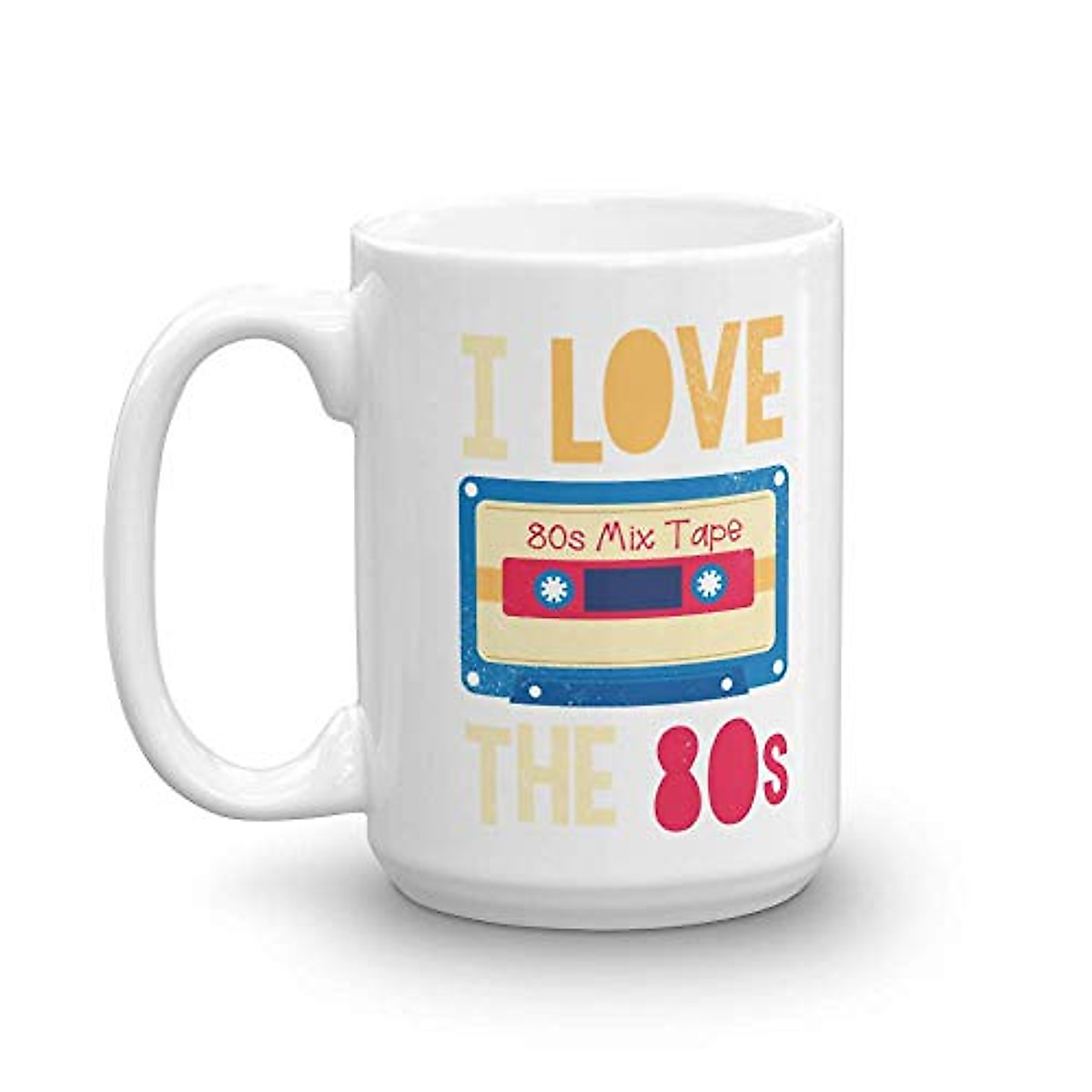 I Love The 80s Mix Cassette Tape Distressed Coffee & Tea Mug, 80 s Themed Giftables for Men & Women (15oz)