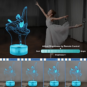 Lampeez Kids 3D Ballerina Night Light Ballet Dancer Gifts Lamp with 16 Colors Remote Control Changing Birthday Xmas Valentine's Day Gift Idea for Boys and Girls