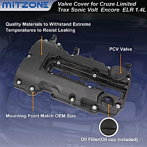 MITZONE Engine Valve Cover Compatible with 2011-2019 Chevy Cruze Sonic Volt Trax Buick Encore Cadillac ELR 1.4L Turbo Replace# 55573746 25198498 264-968