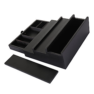 Black Wooden Cologne Organizer for Men - 3 Tier Wooden Perfume Display Stand with Drawer and Hidden Compartment for Organizing and Storing, Cologne Holder Shelf for Dresser