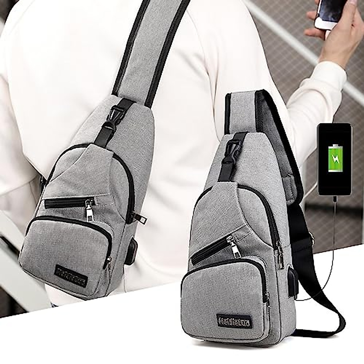 Rvkxad Crossbody Sling Bag - Waterproof Crossbody Backpack Bag with USB Charging Port, Multipurpose Shoulder Travel Hiking Bag (Z1 Gray)