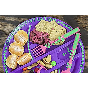 Constructive Eating Plate and Utensils Set Garden Fairy - Made in USA - Toddler Dinnerware, Kids Dinnerware and Utensils Set for Ages 1-3, Toddler Utensils 2 and 3 Year Old, Divided Toddler Plates