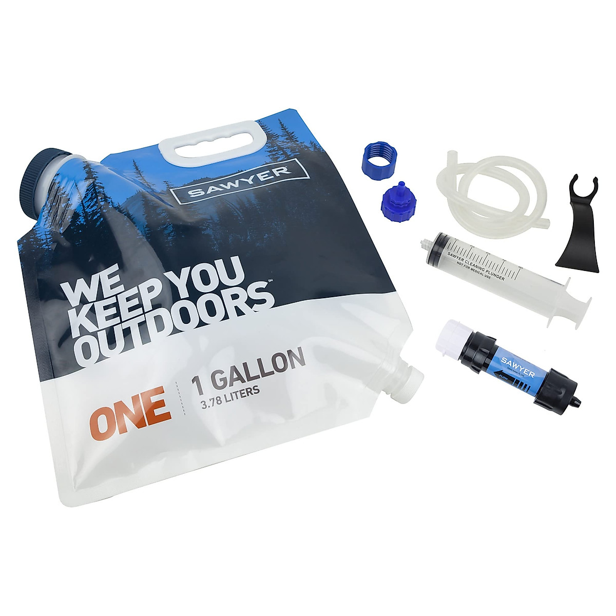 Sawyer Products SP160 One Gallon Gravity Water Filtration System w/Dual-Threaded Mini Filter & SP115 Fast Fill Adapters for Hydration Packs Blue/White,One Size